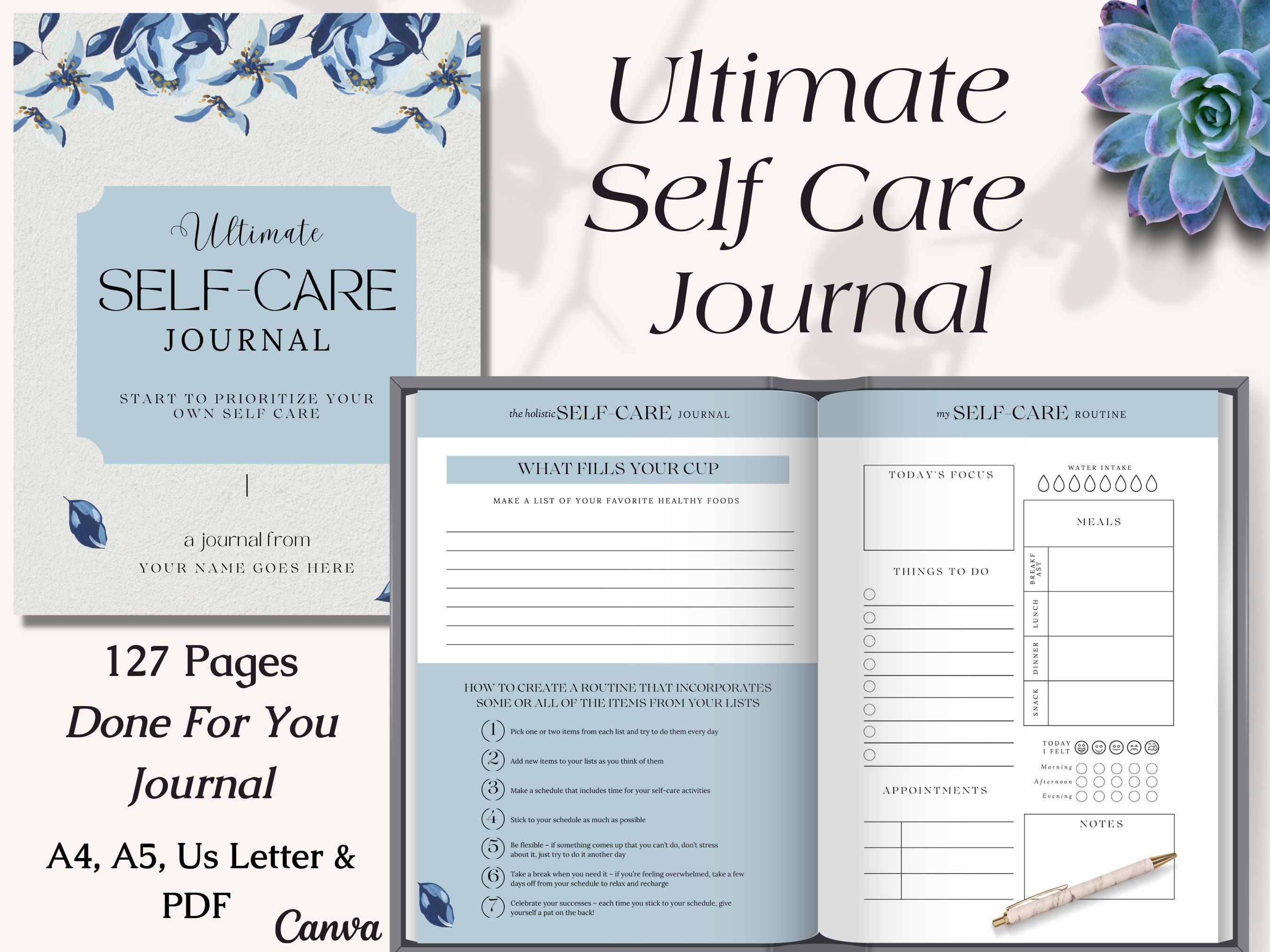 Printable Ultimate Self Care Journal and Daily Planner Template, Self ...