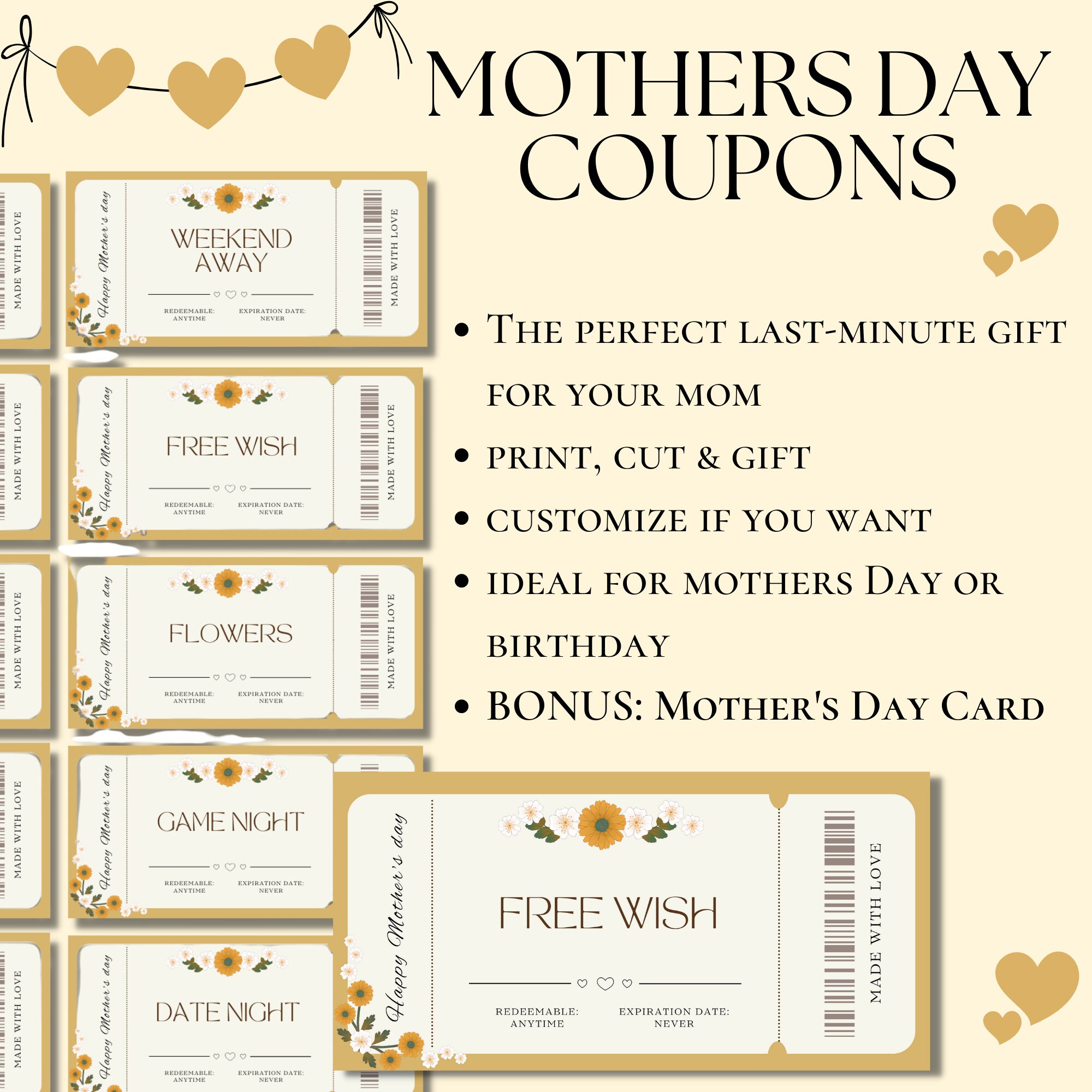 Editable Mom Coupon Book Template for Mothers Day Gift Idea, Printable ...