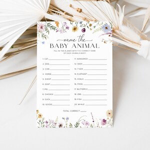 Name the Baby Animal Baby Shower Game Template, Baby Animal Names Game ...
