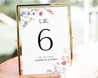 Boho Wedding Table Numbers Template, Wildflower Table Numbers ...