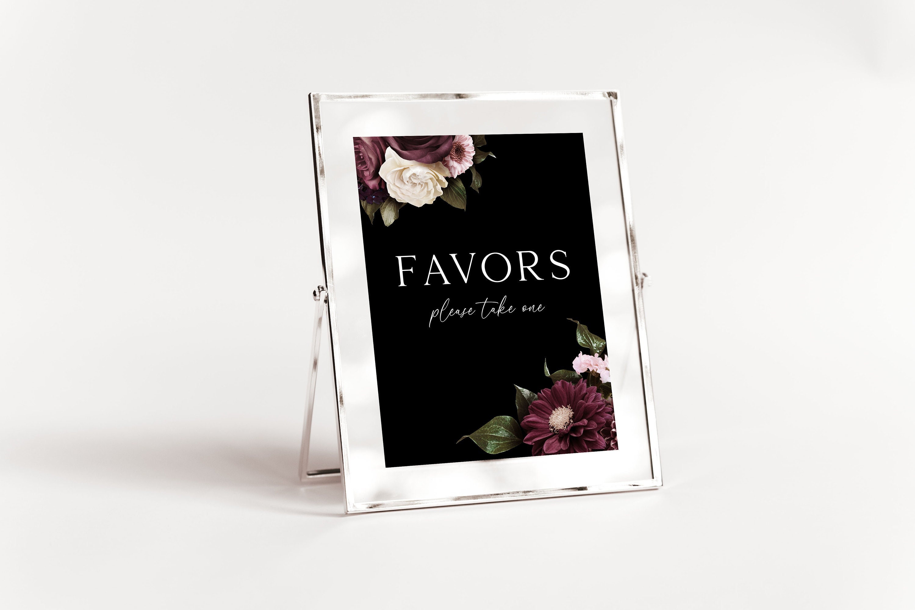 Botanical Favors Sign Template, Dark Flower Wedding, Minimalist, Floral ...