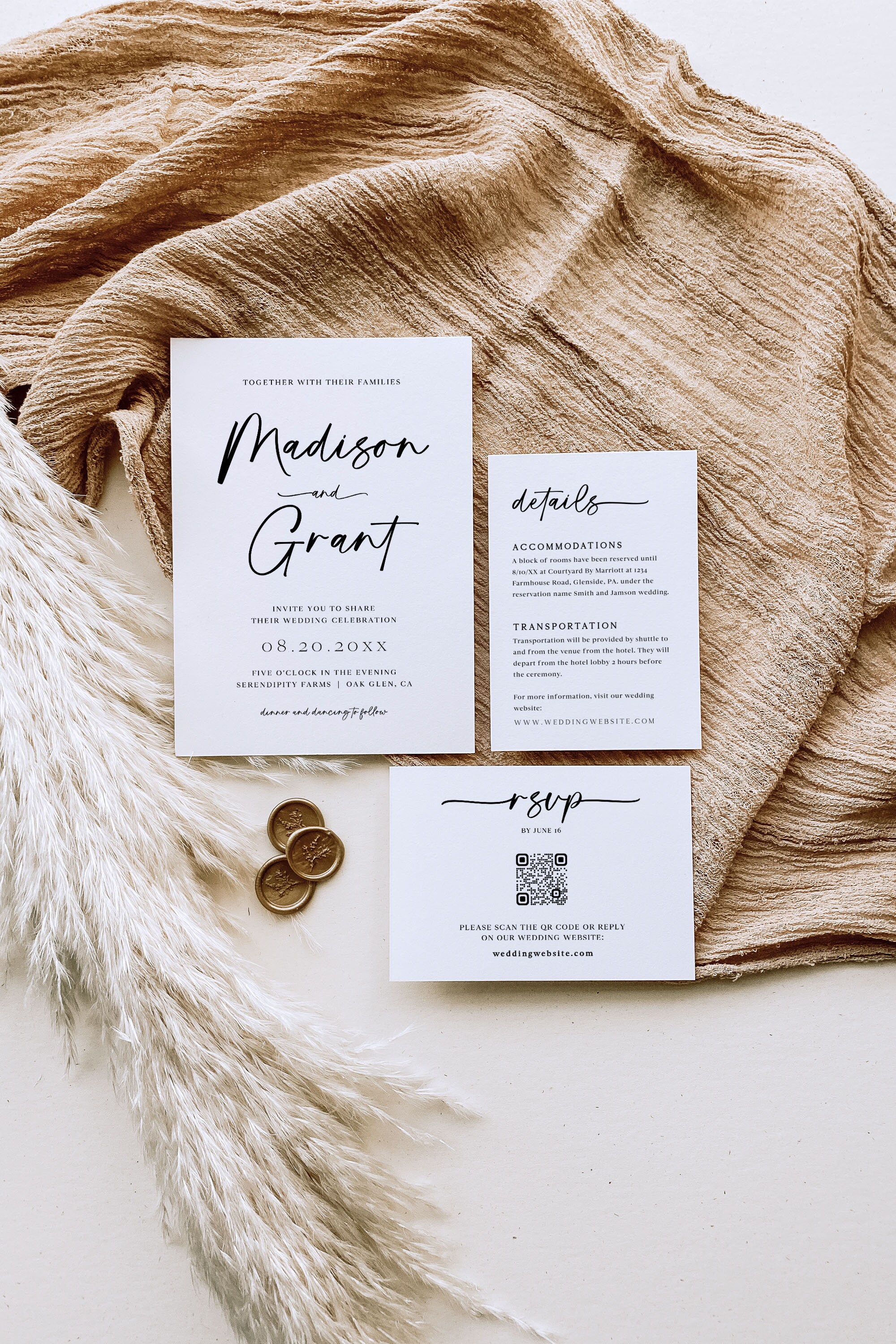Printable Minimalist Wedding Invitation, Minimalist Wedding Invite ...