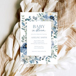 Dusty Blue Baby Shower Invitation Template Blue Floral Baby Shower ...