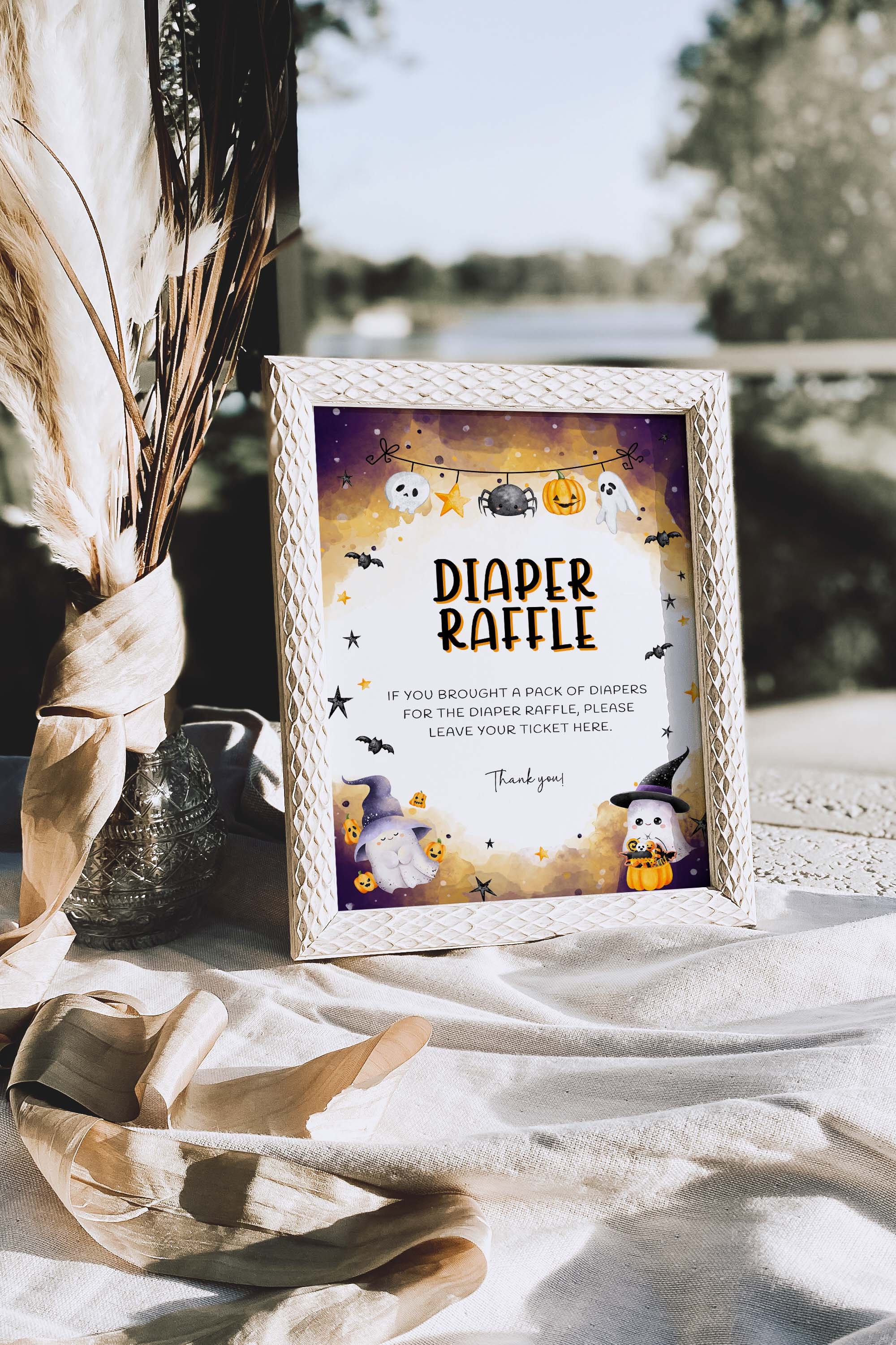 Diaper Raffle Card Template, Ghost Baby Shower Diaper Raffle Sign ...