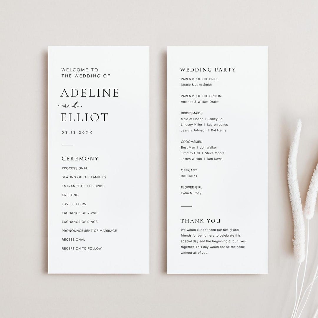 Wedding Program Template, Modern Order of Service Wedding Ceremony ...