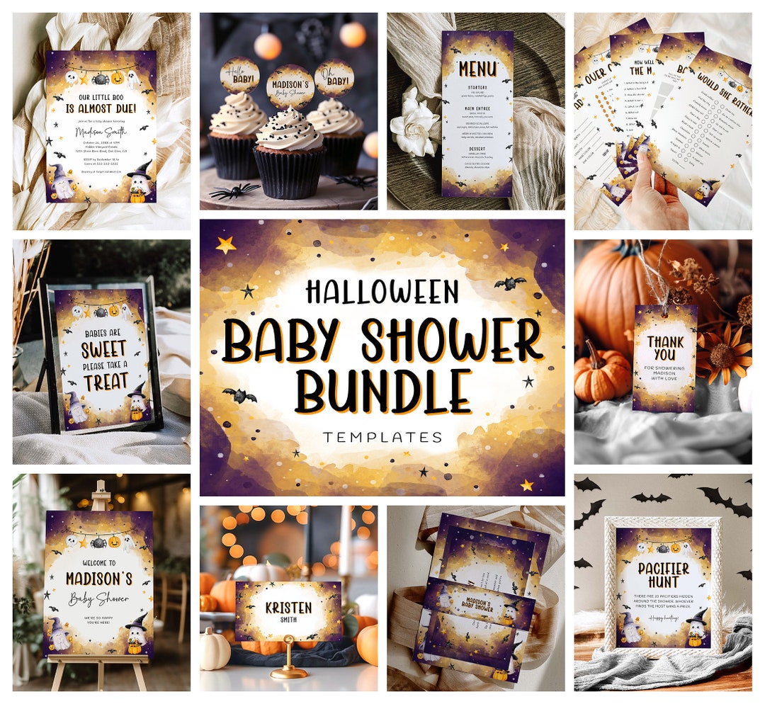 Halloween Baby Shower Invitation Bundle Template, Halloween Baby Shower ...