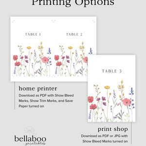 Boho Wedding Table Numbers Template, Wildflower Table Numbers ...