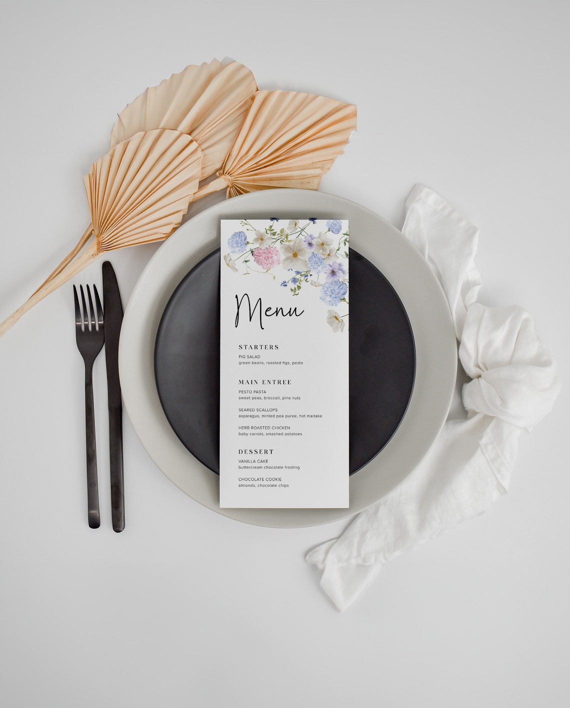 Blue Floral Menu Template, Wildflower Wedding Menu, Wildflower Bridal ...