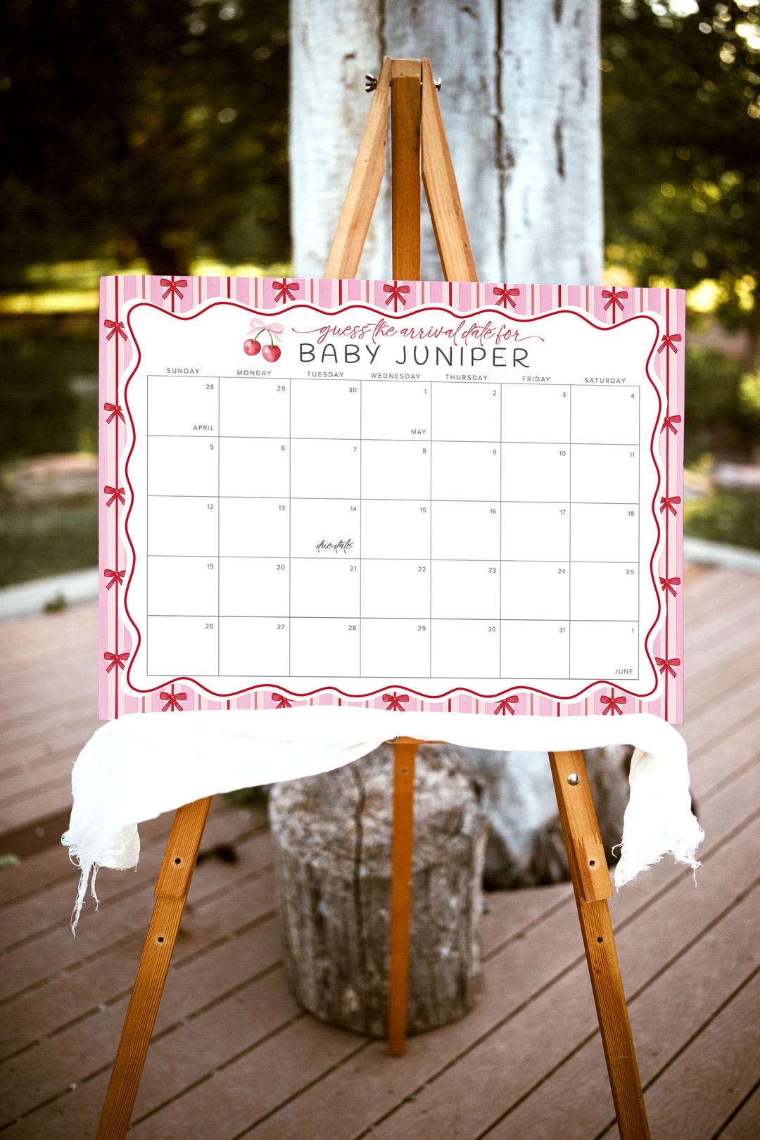 Due Date Calendar Baby Shower Template, Cherry Baby Shower Sign, Guess ...