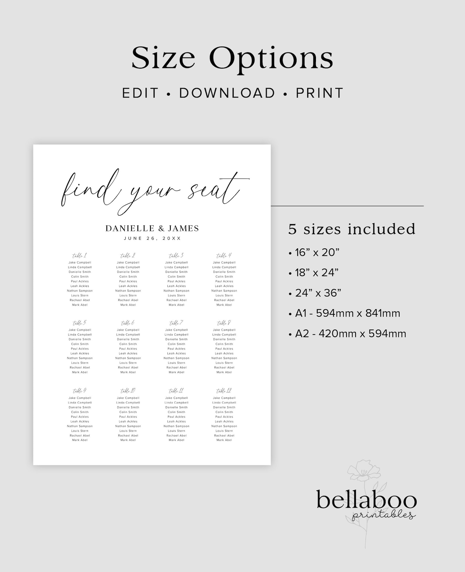 Elegant Wedding Seating Chart Template, Classic Wedding Seating Plan ...