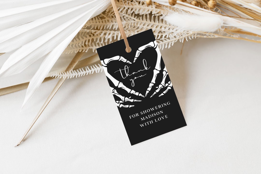 Gothic Bridal Shower Favor Tag Template, Halloween Baby Shower Thank ...