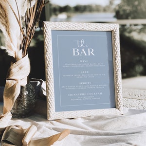 Dusty Blue Wedding Bar Menu Template, Minimalist Wedding Drink Menu ...