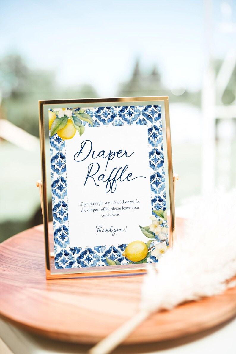 Diaper Raffle Card Template, Mediterranean Lemon Baby Shower Diaper ...