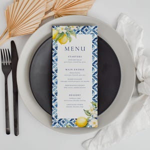 Mediterranean Wedding Menu Template, Italy Wedding Menu Blue Tile Lemon ...