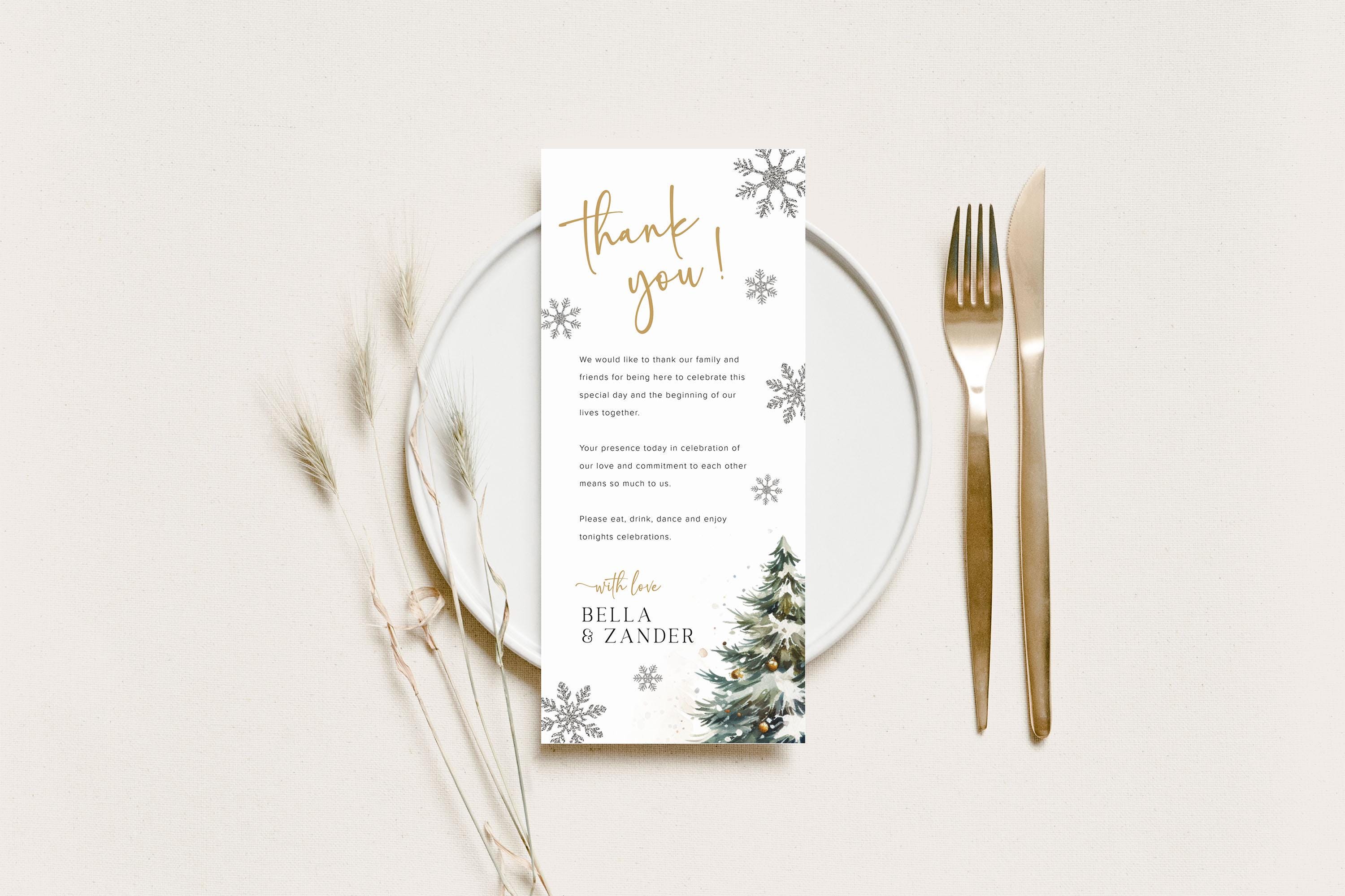 Winter Thank You Note Template, Thank You Place Card, Place Setting ...