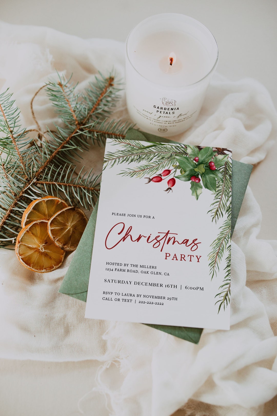 Christmas Invitation Template, Holiday Party Invite, Christmas ...