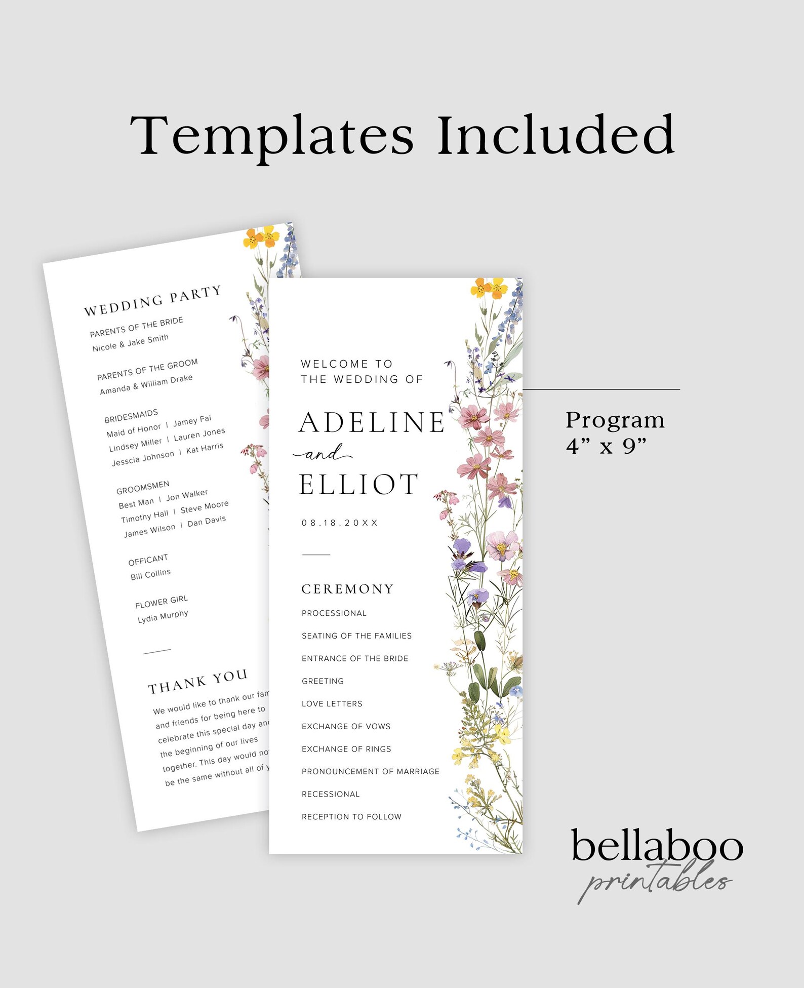 Wildflower Wedding Program Template, Order of Service Wedding Ceremony ...