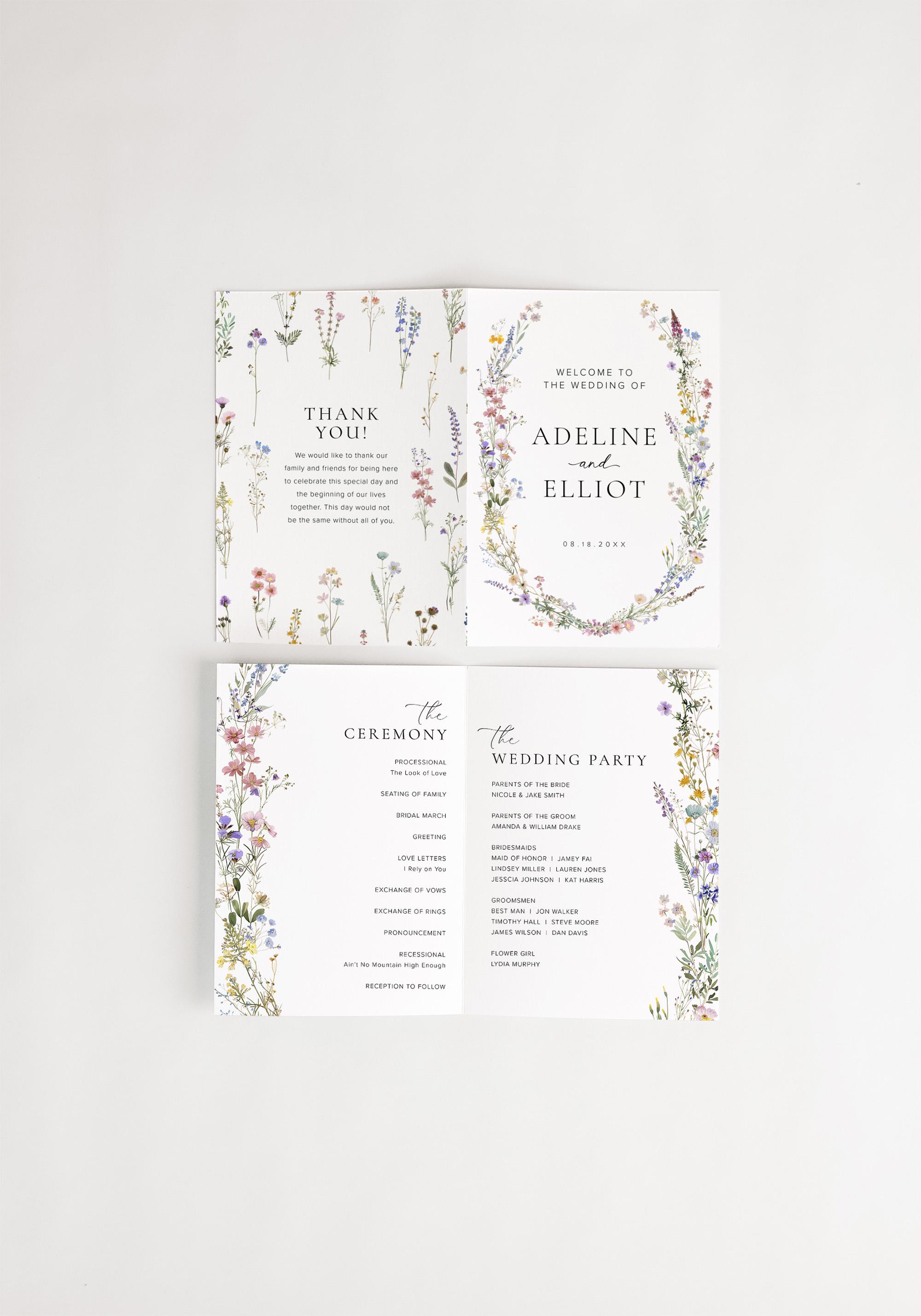 Wildflower Wedding Program Template Wildflower Order of Service Floral ...