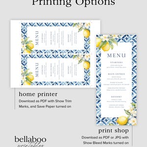 Mediterranean Wedding Menu Template, Italy Wedding Menu Blue Tile Lemon ...
