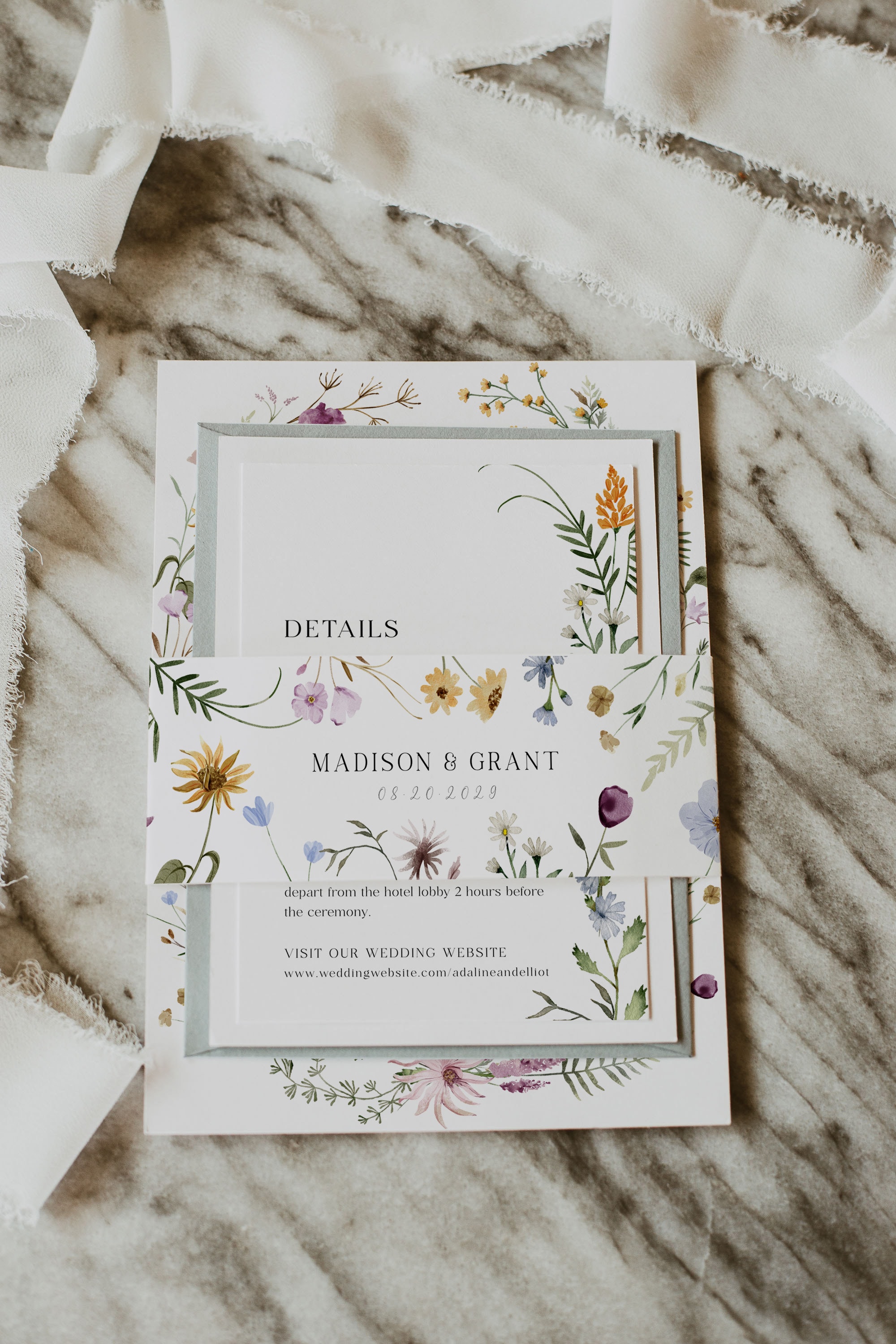Wildflower Wedding Invitation Belly Band Template, Floral Wedding ...