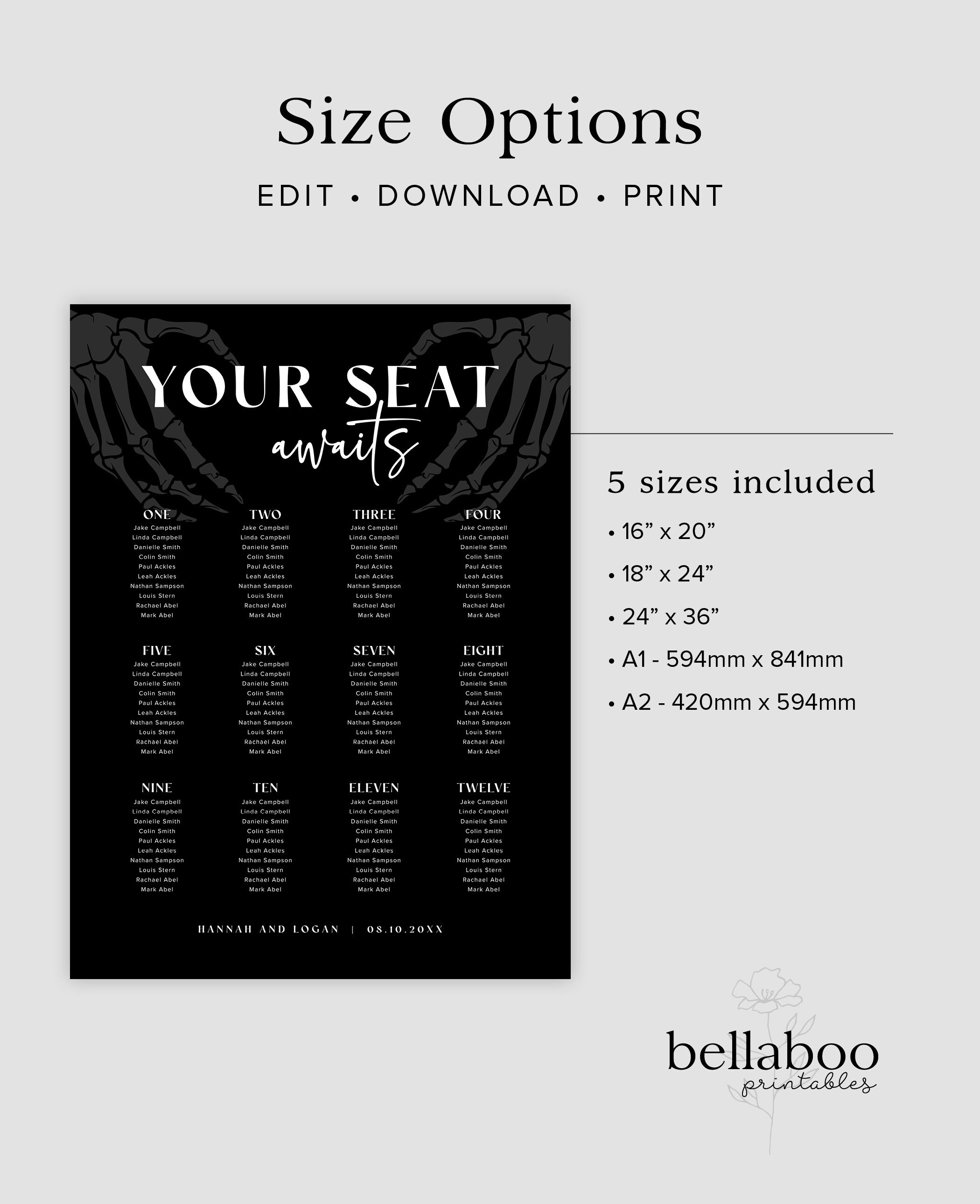 Gothic Wedding Seating Chart Template, Halloween Wedding Seating Chart ...