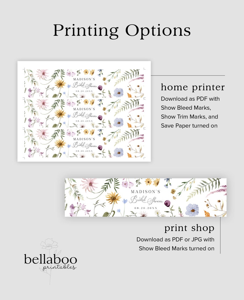 Water Bottle Label Template, Wildflower Bottle Label, Wildflower Bridal ...