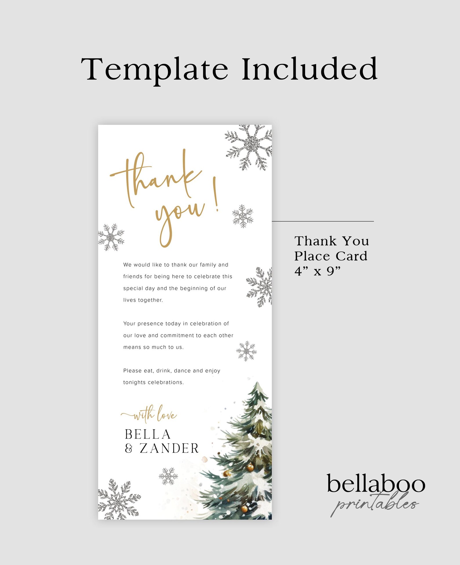 Winter Thank You Note Template, Thank You Place Card, Place Setting ...
