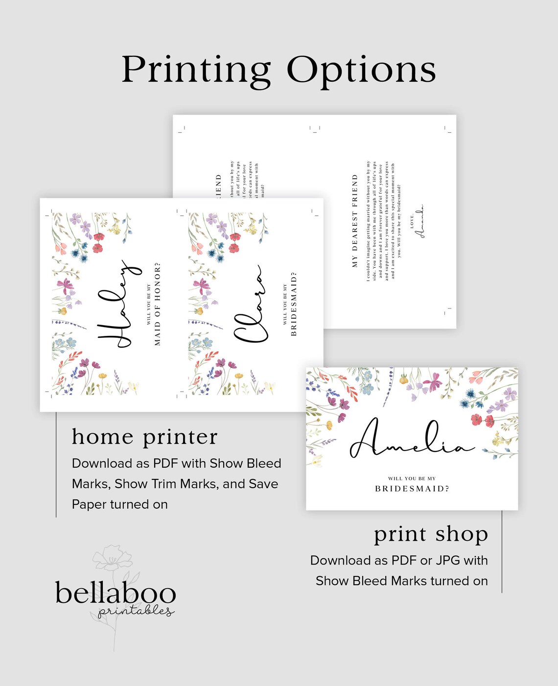 Bridesmaid Proposal Card Template, Wildflower Will You Be My Bridesmaid ...