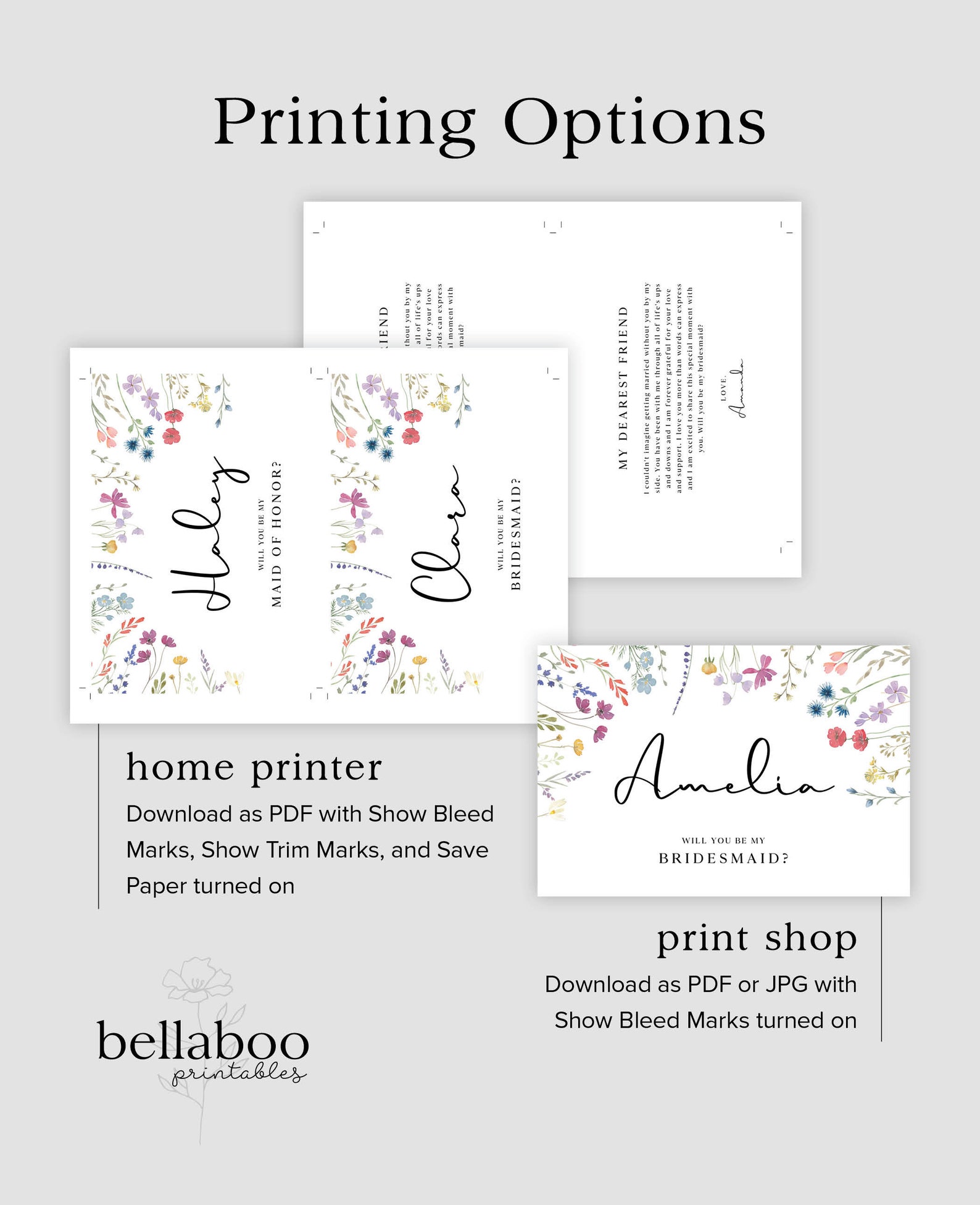 Bridesmaid Proposal Card Template, Wildflower Will You Be My Bridesmaid ...
