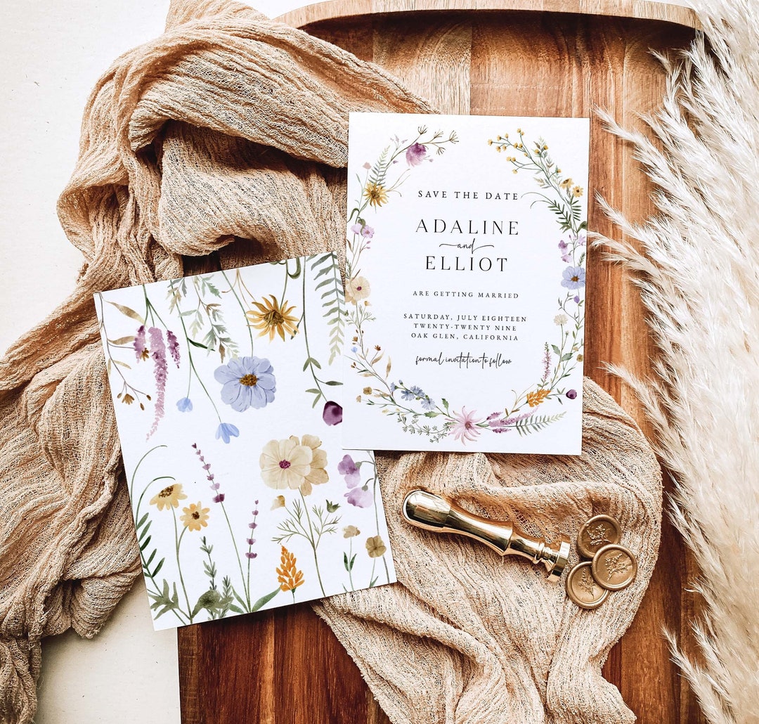 Floral Save the Date Template, Wildflower Save the Date, Photo Save the ...