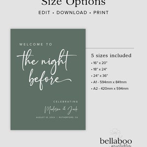 The Night Before Sign Template, Rehearsal Dinner Sign, Sage Green ...