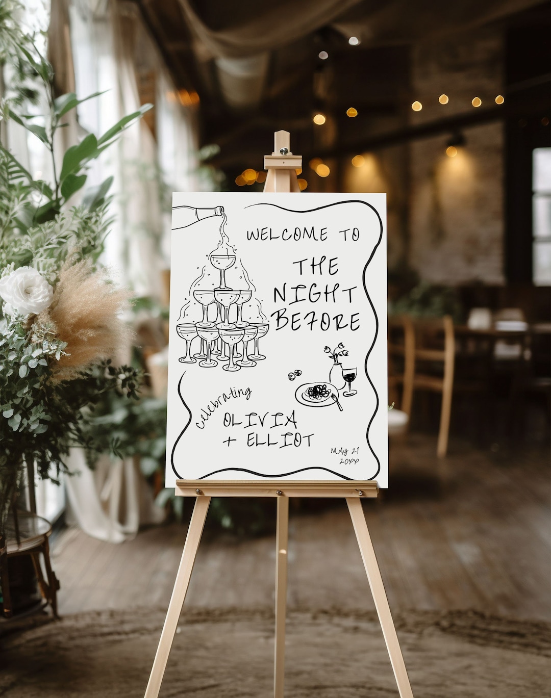 Rehearsal Dinner Sign Template, the Night Before Sign, Hand Drawn ...