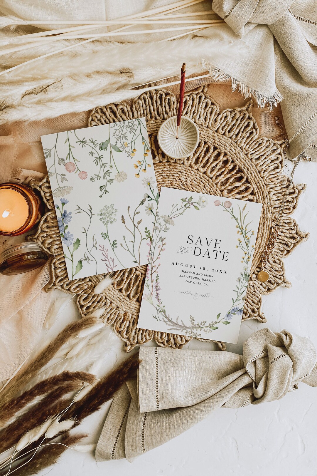 Boho Save the Date Template, Wildflower Save the Date Invitation ...