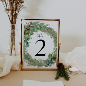 Winter Table Numbers Sign Templates, Holiday Table Numbers, Christmas ...