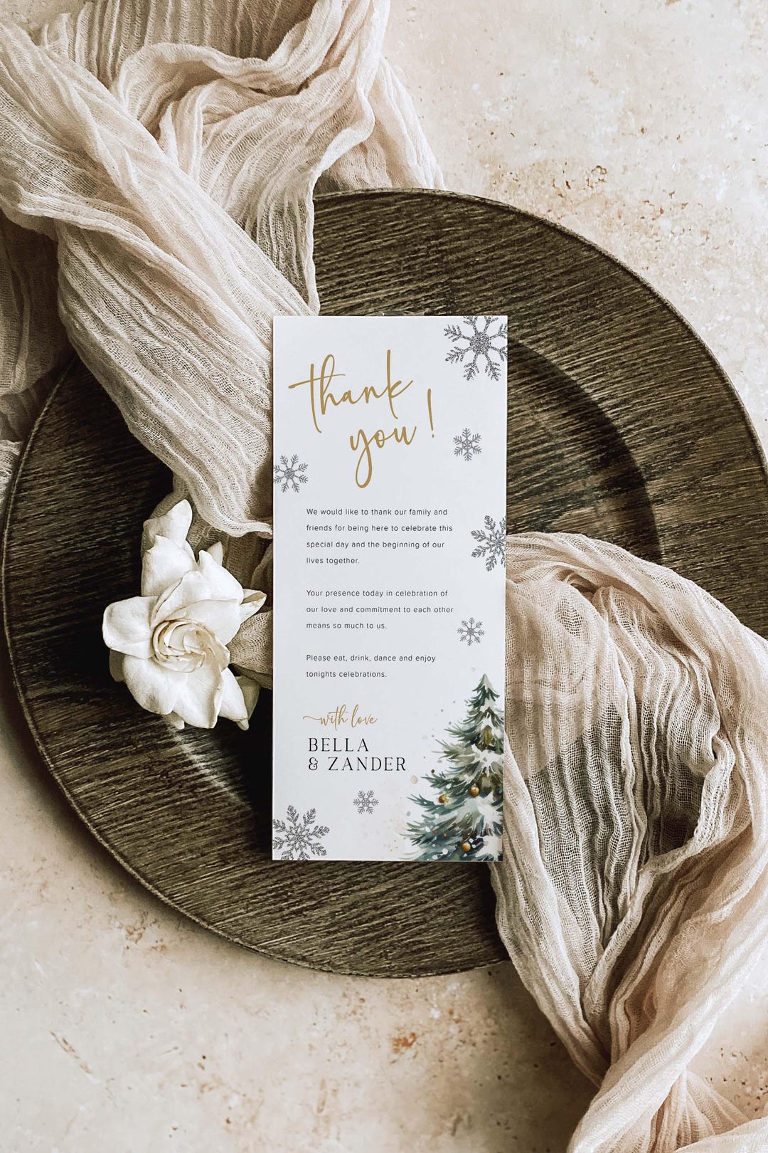 Winter Thank You Note Template, Thank You Place Card, Place Setting ...