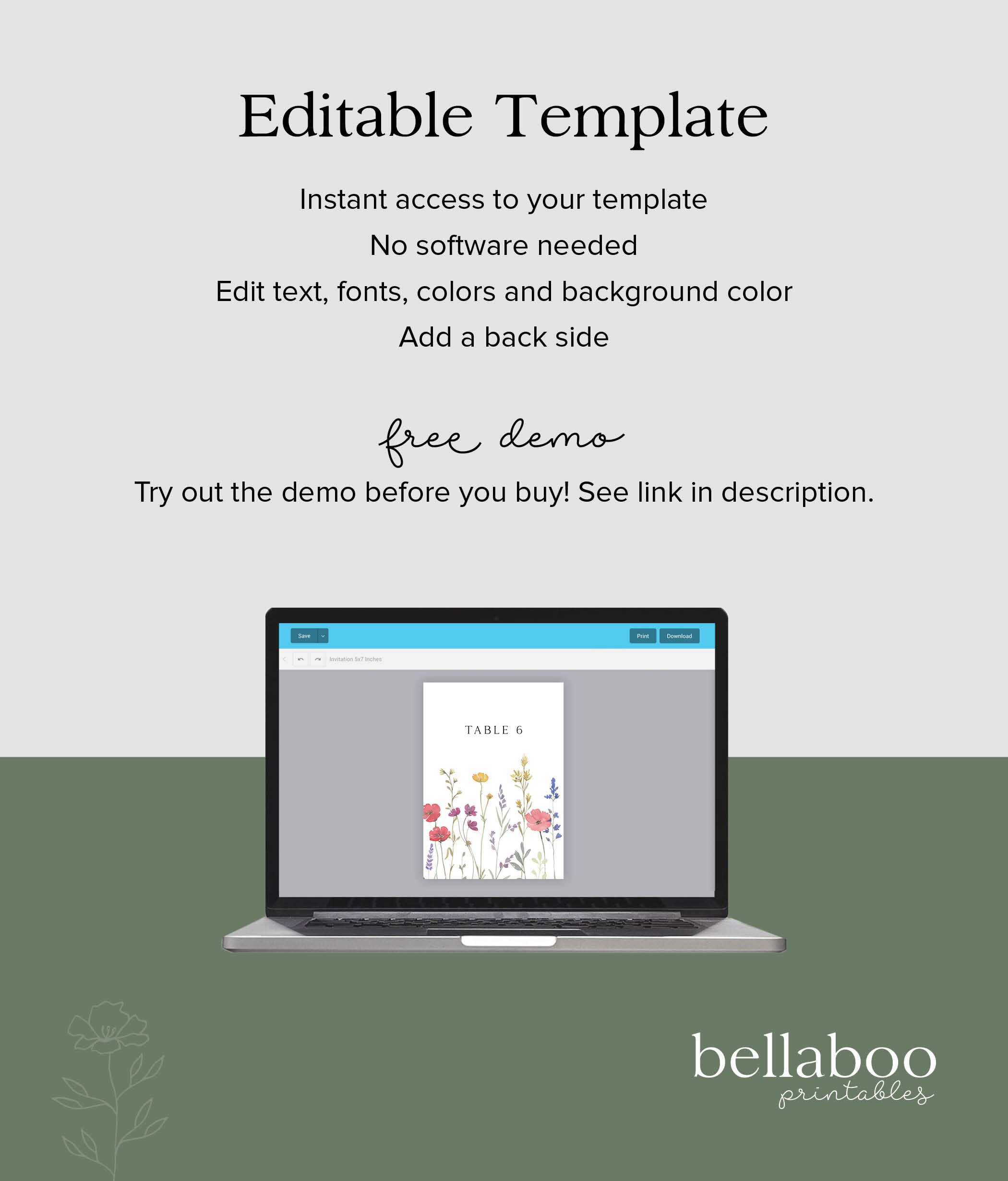 Boho Wedding Table Numbers Template, Wildflower Table Numbers ...