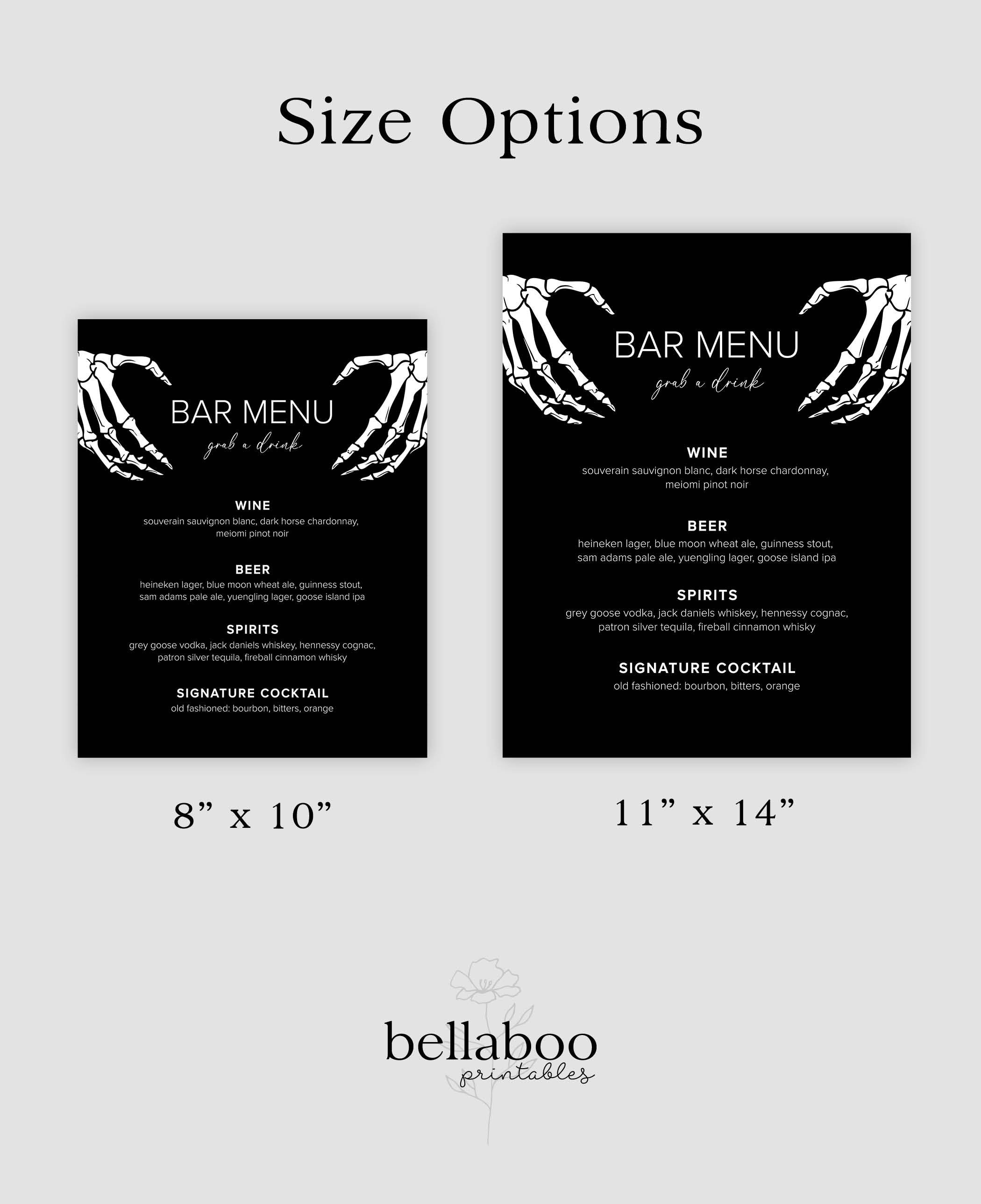 Halloween Gothic Wedding Bar Menu Template, Dark Moody Wedding Drink ...