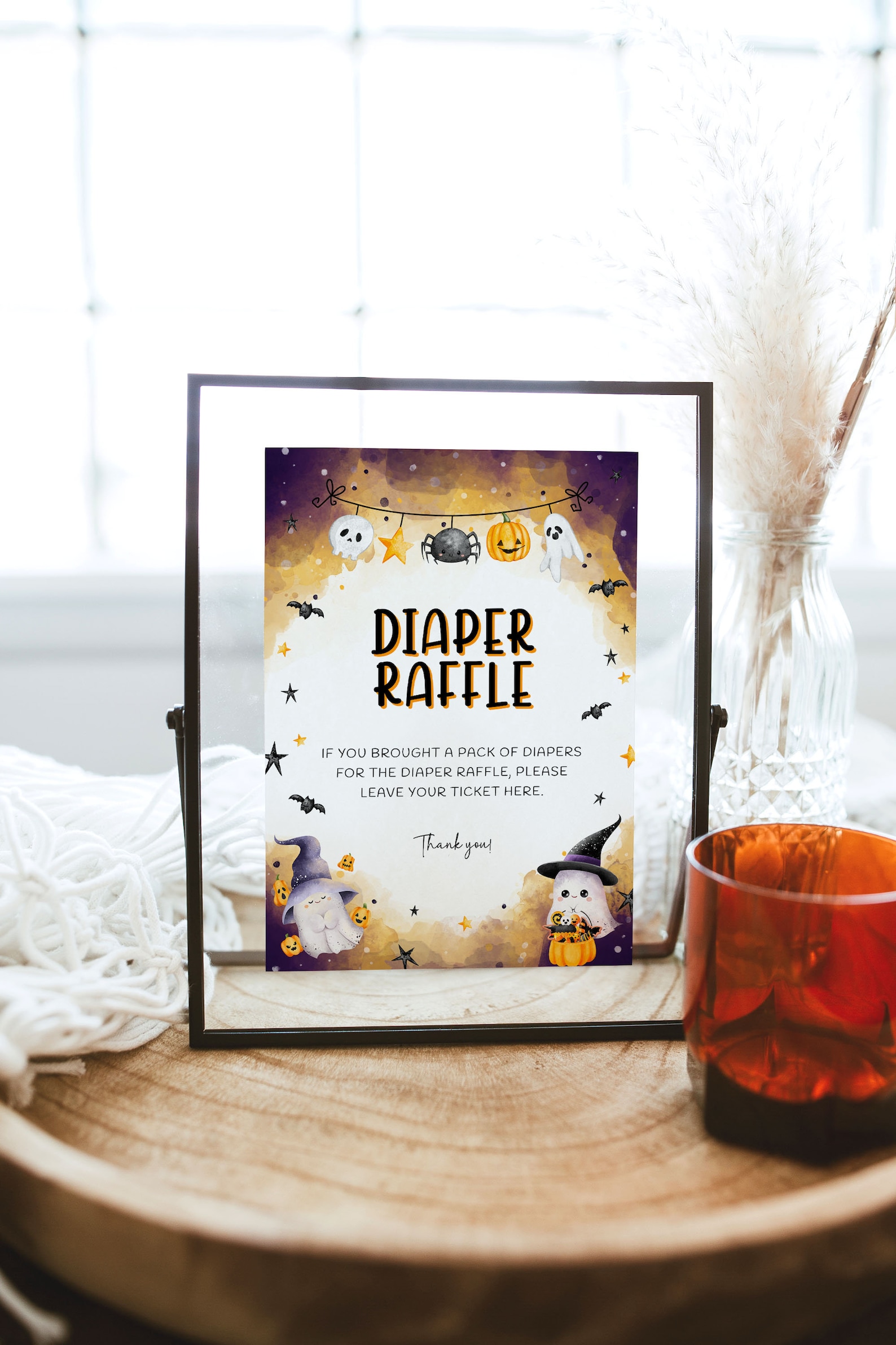 Diaper Raffle Card Template, Ghost Baby Shower Diaper Raffle Sign ...