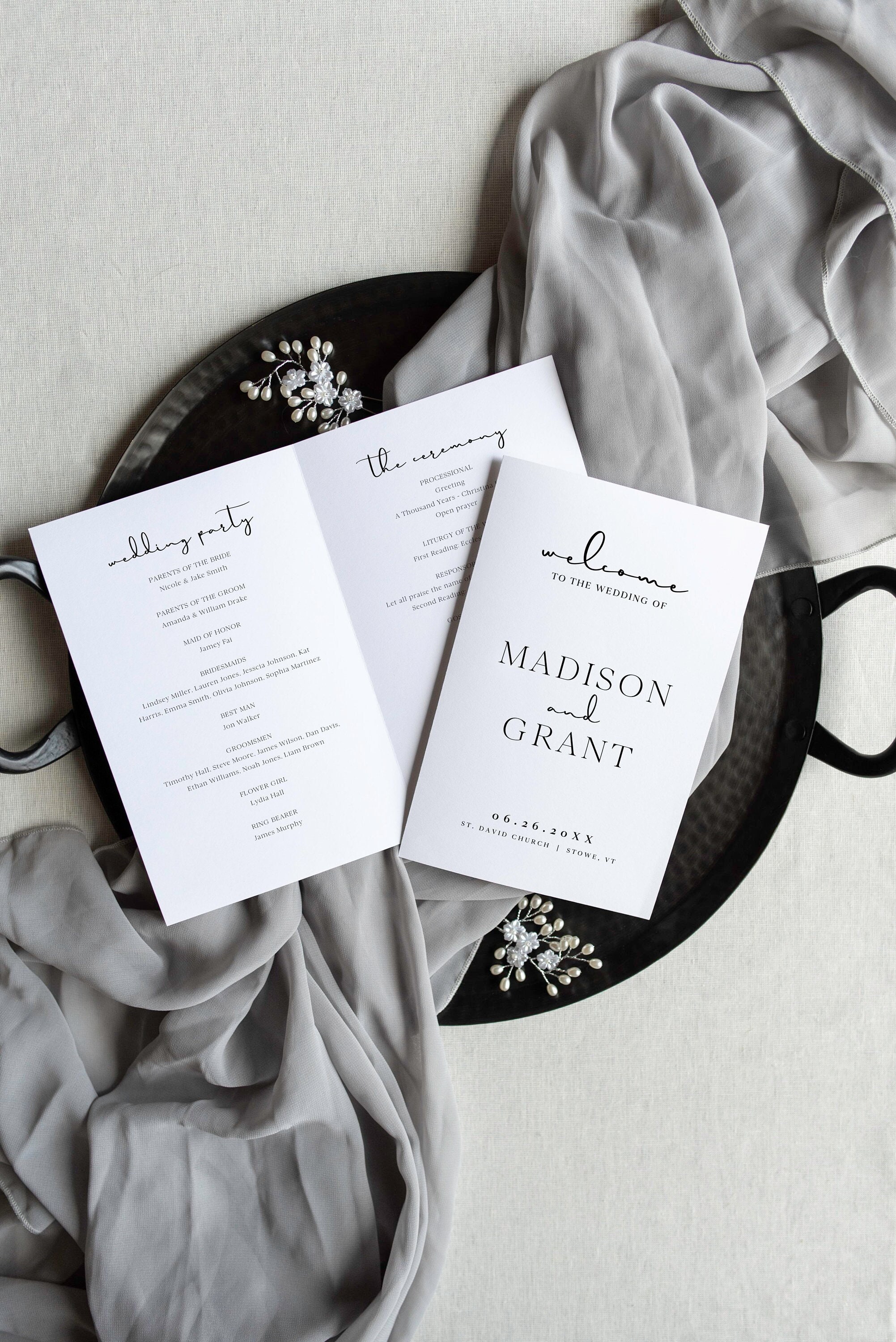 Church Program Wedding Minimalist Order of Service Folded - Etsy