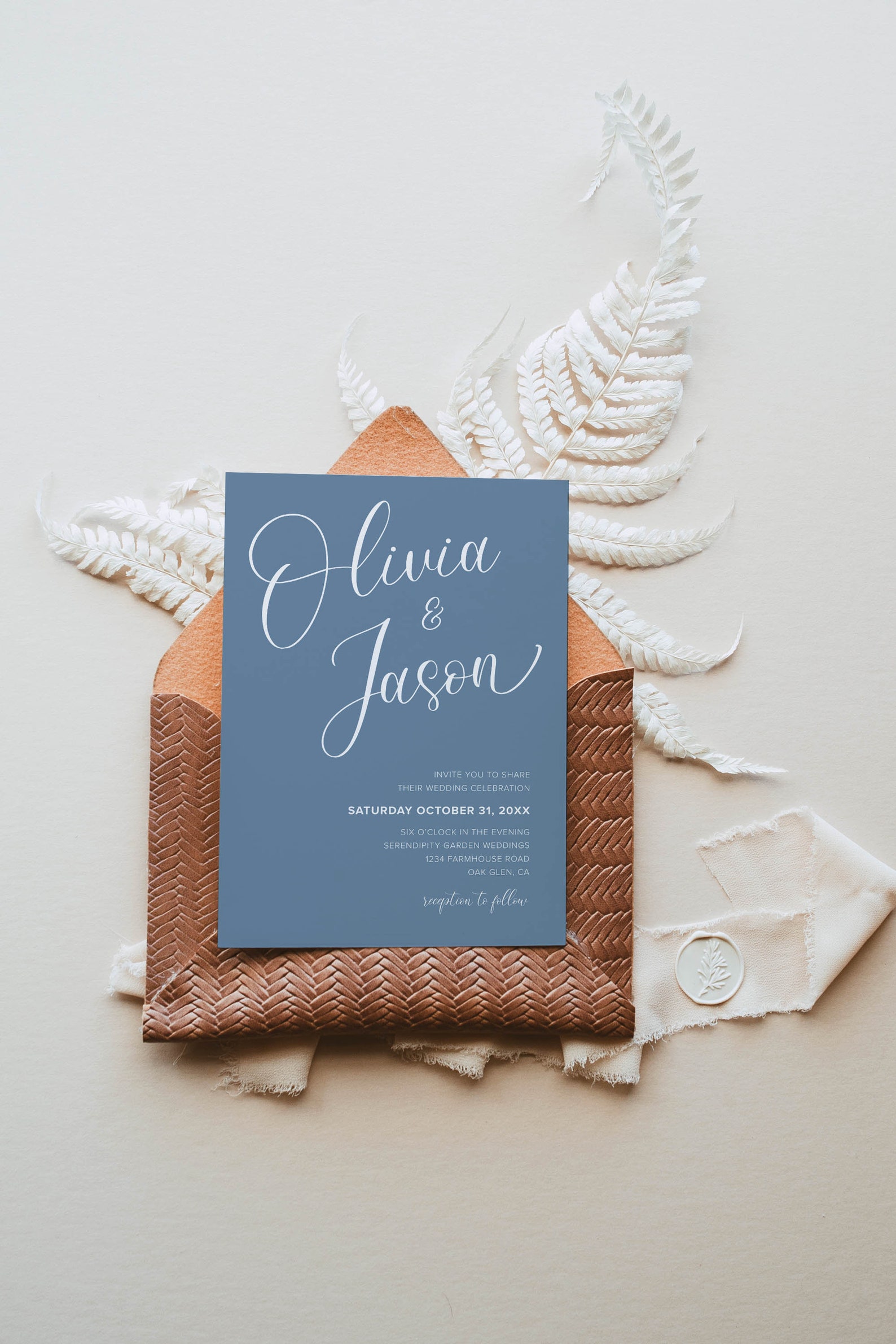 Dusty Blue Wedding Invitation Template, Classic Modern Wedding, Soft ...