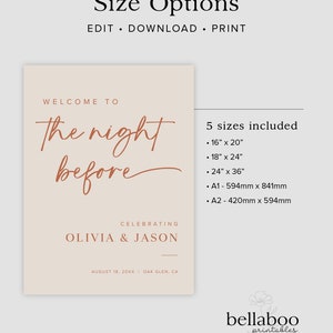 Rehearsal Dinner Sign Template, the Night Before Welcome Sign ...