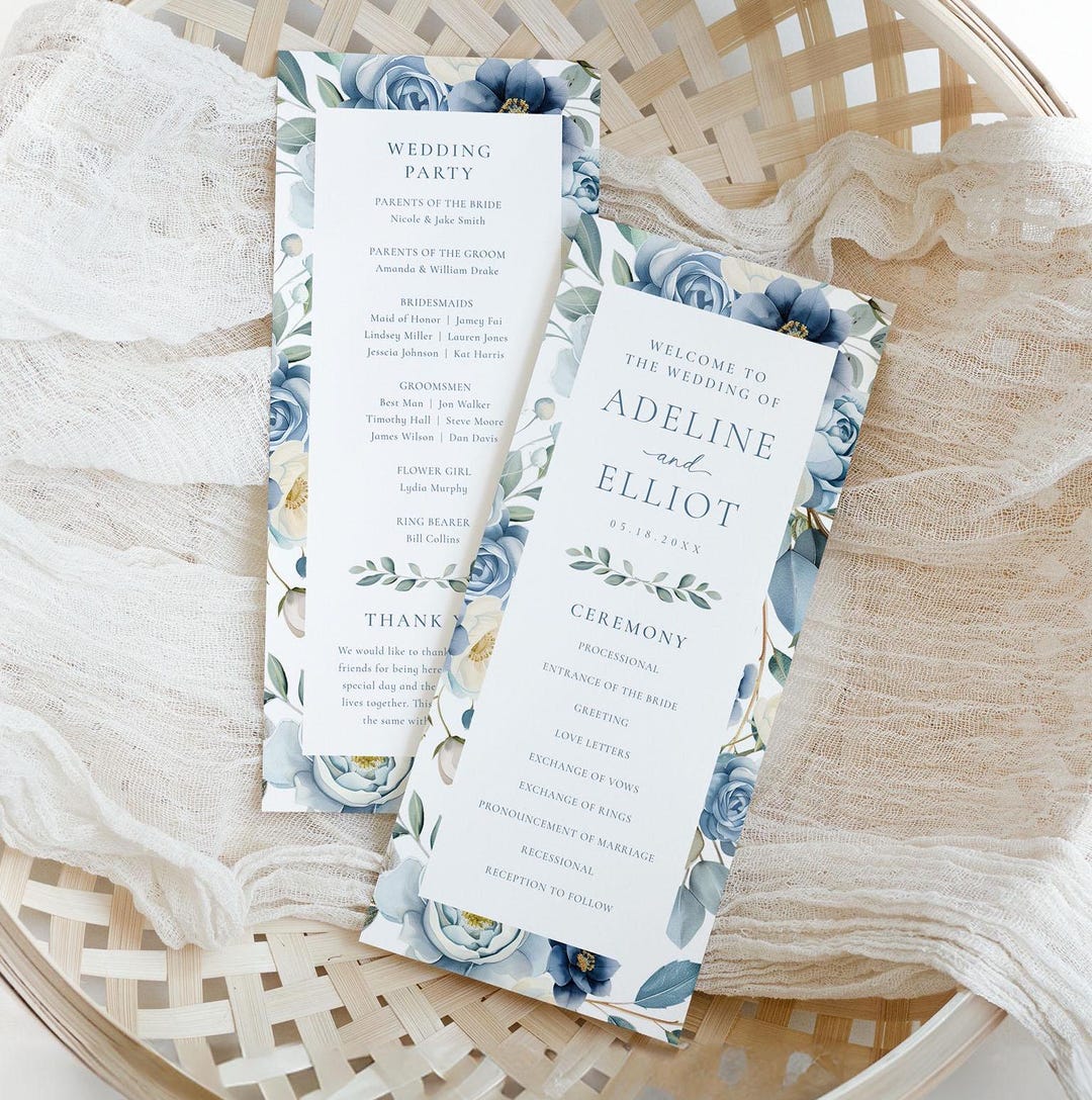 Dusty Blue Wedding Program Template, Order of Service Wedding Ceremony ...