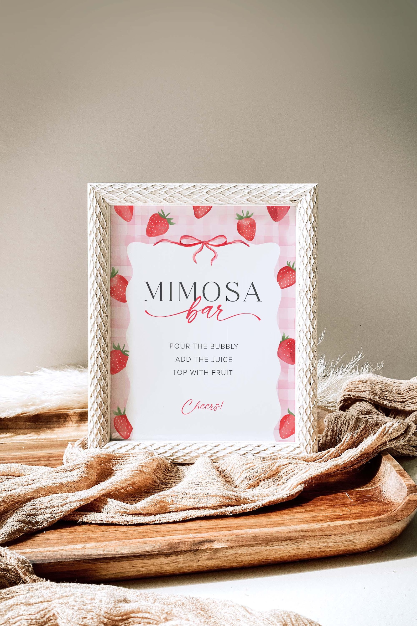 Mimosa Bar Sign Template, Pink Wavy Mimosa Bar Printable, Strawberry ...