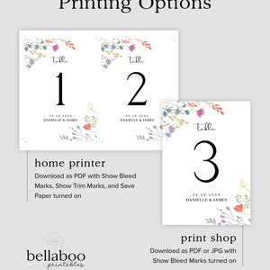 Boho Wildflower Wedding Table Numbers Template, Floral Table Numbers ...