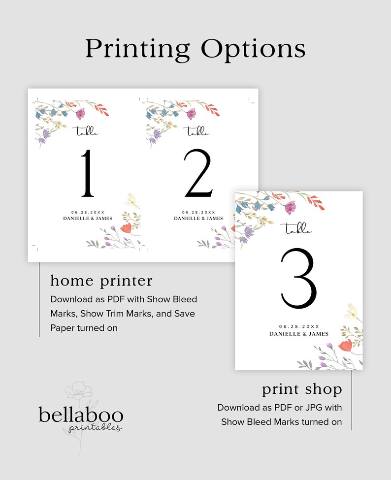Boho Wildflower Wedding Table Numbers Template, Floral Table Numbers ...