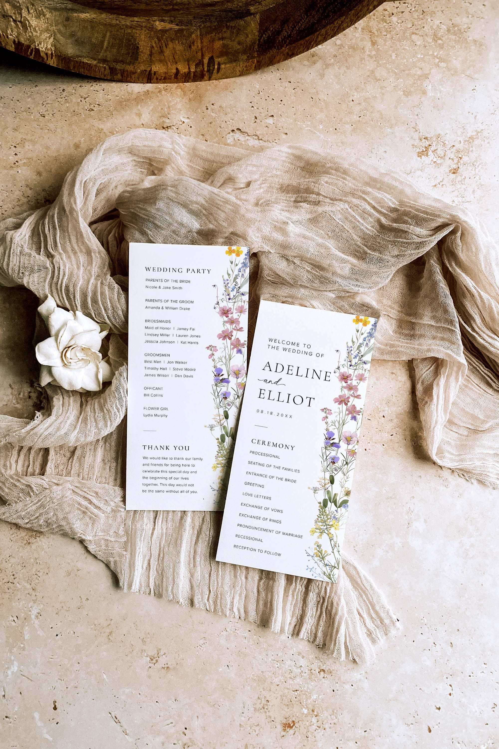 Wildflower Wedding Program Template, Order of Service Wedding Ceremony ...