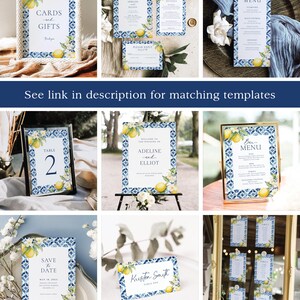 Mediterranean Wedding Menu Template, Italy Wedding Menu Blue Tile Lemon ...
