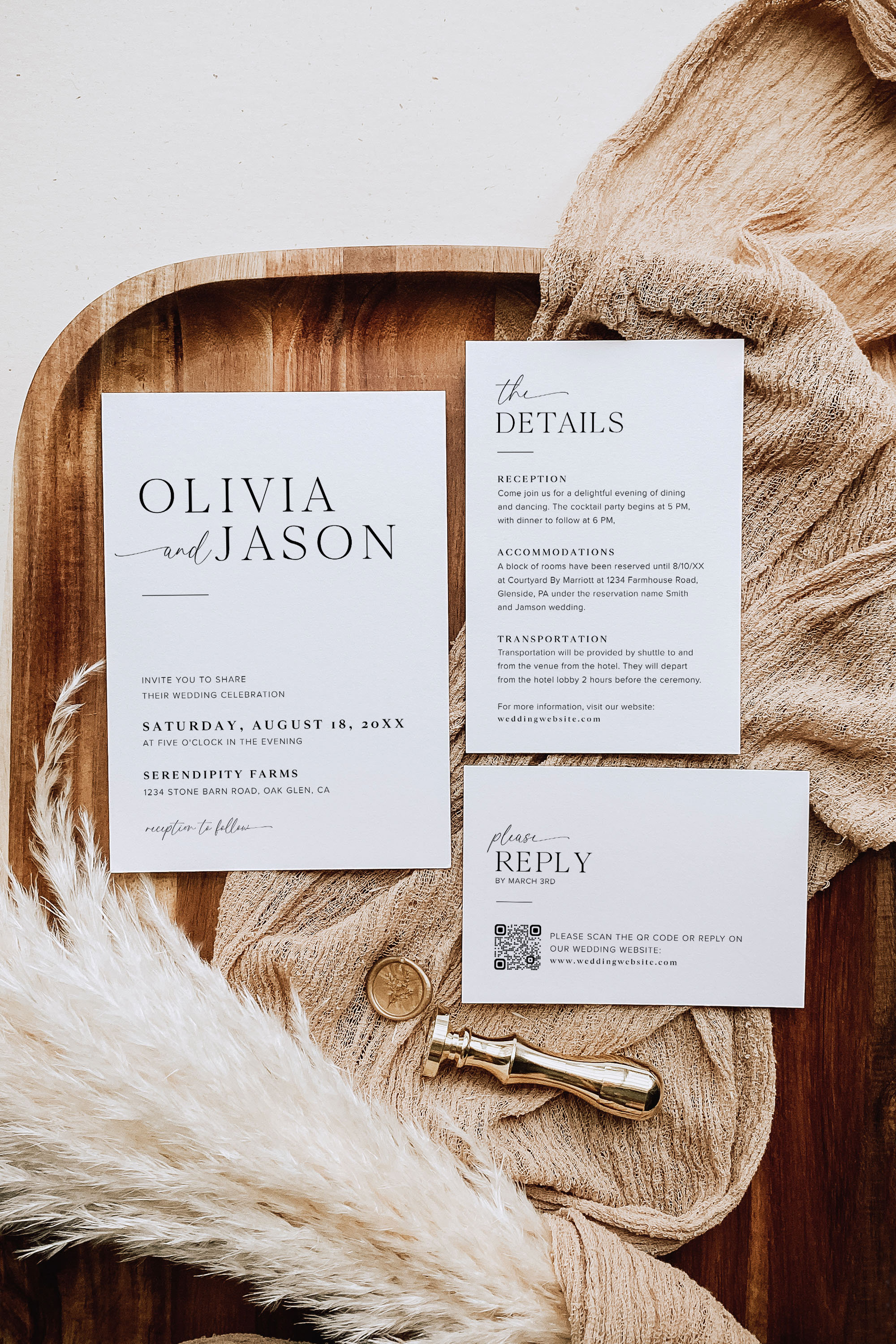 Minimalist Wedding Invitation Template Set, Modern Wedding Invite ...