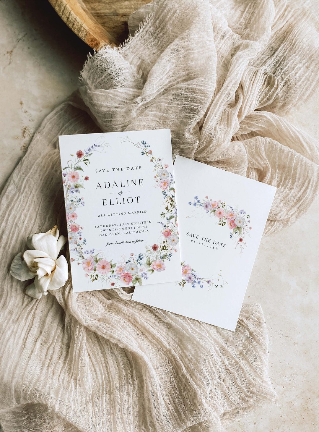 Floral Save the Date Template, Wildflower Save the Date, Boho Floral ...