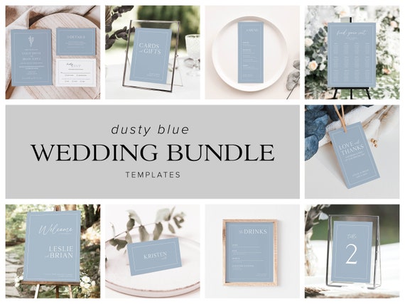 Dusty Blue Wedding Bundle Templates Soft Blue Wedding - Etsy